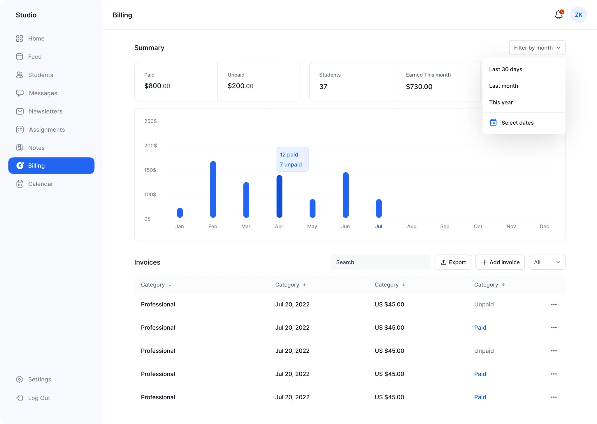 Billing - Adagio Studio
