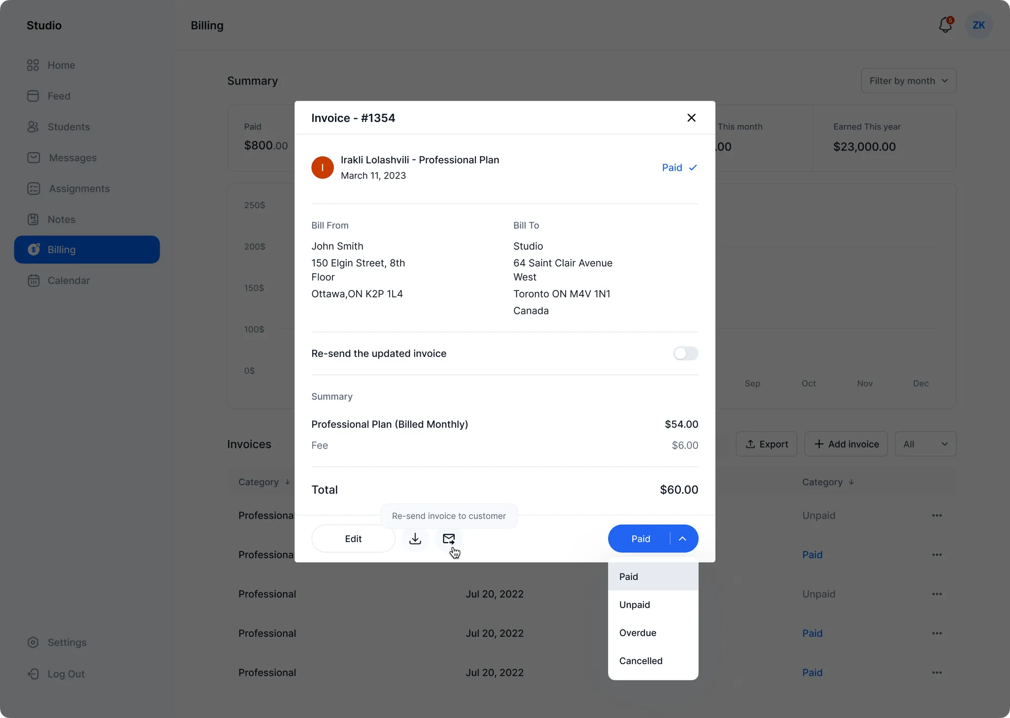 Billing - Adagio Studio