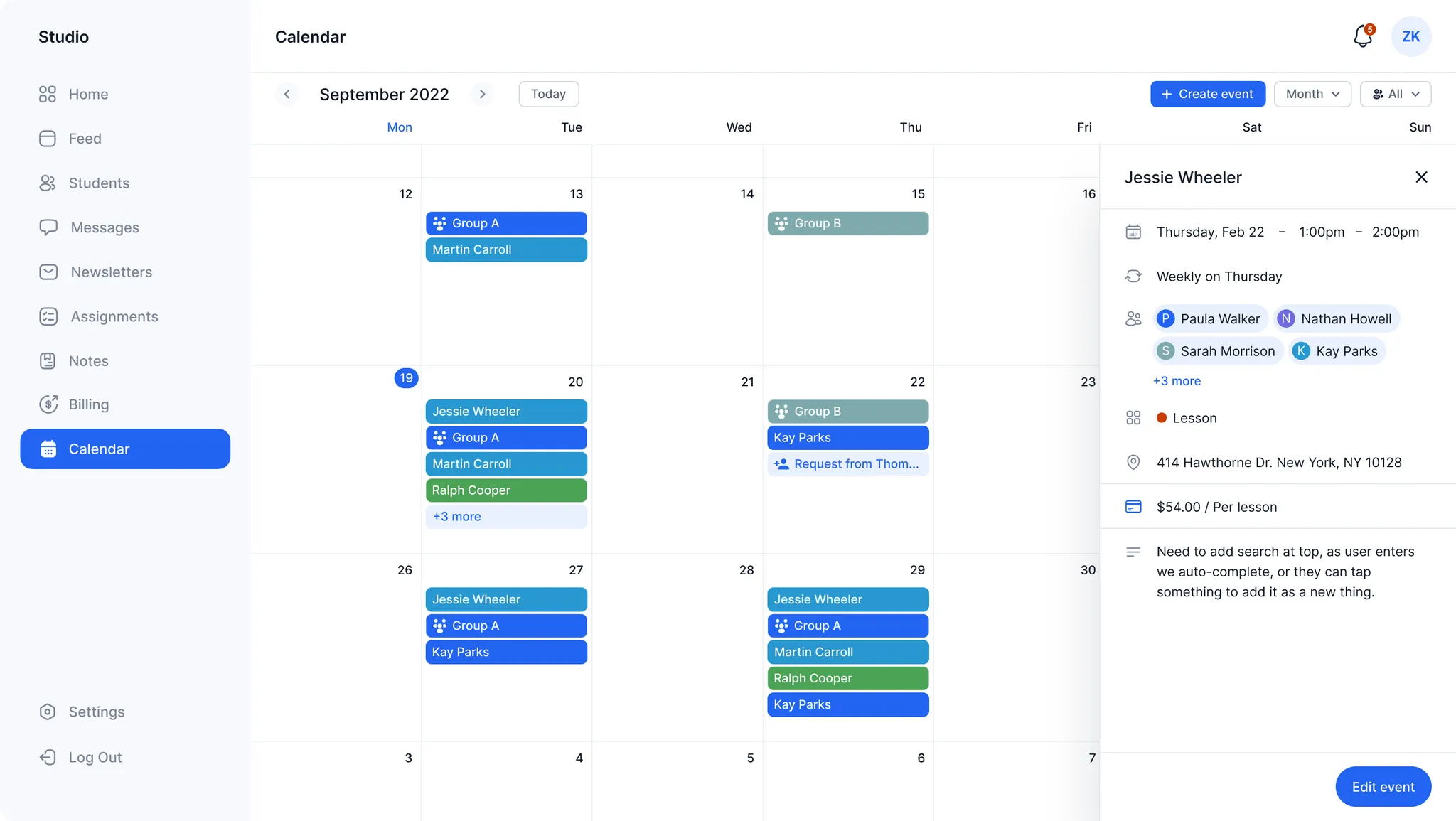 Calendar - Adagio Studio
